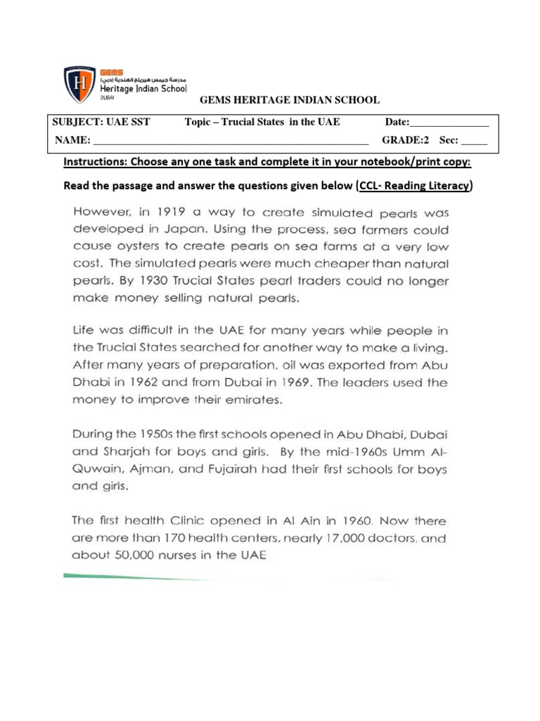 Living in The Trucial States Worksheet | PDF