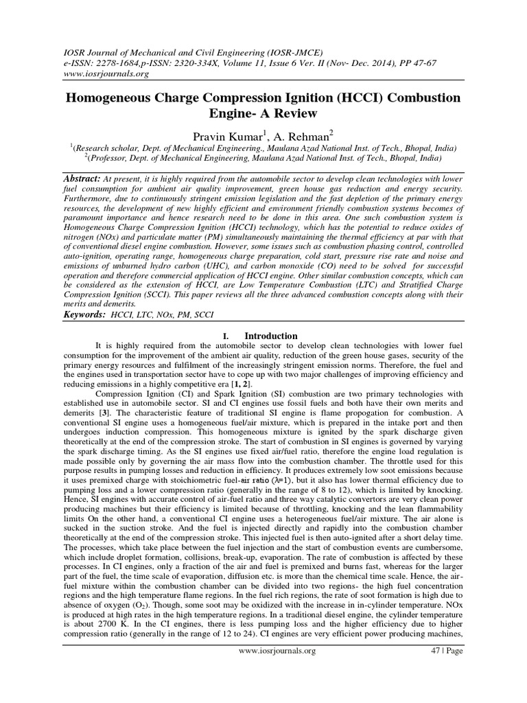 Homogeneous Charge Compression Ignition (HCCI) Combustion Engine-A ...