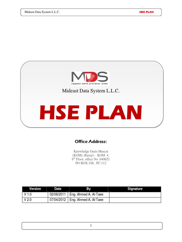 Sample HSE Plan | PDF | Safety | Risk