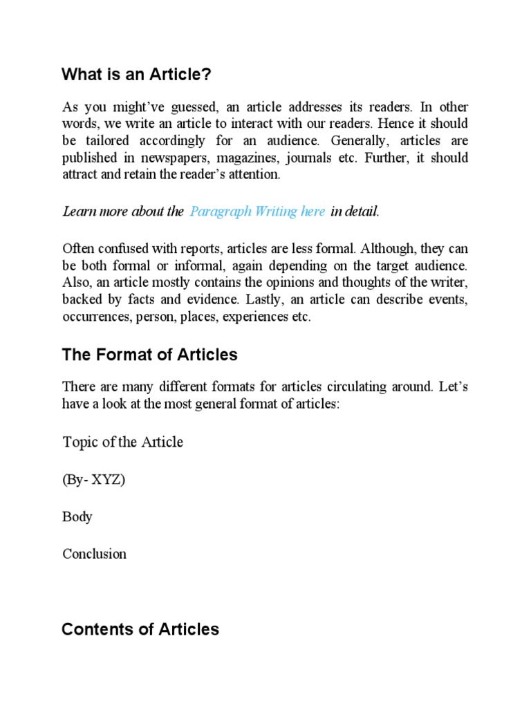 What Is An Article?: Learn More About The in Detail | PDF | Essays ...