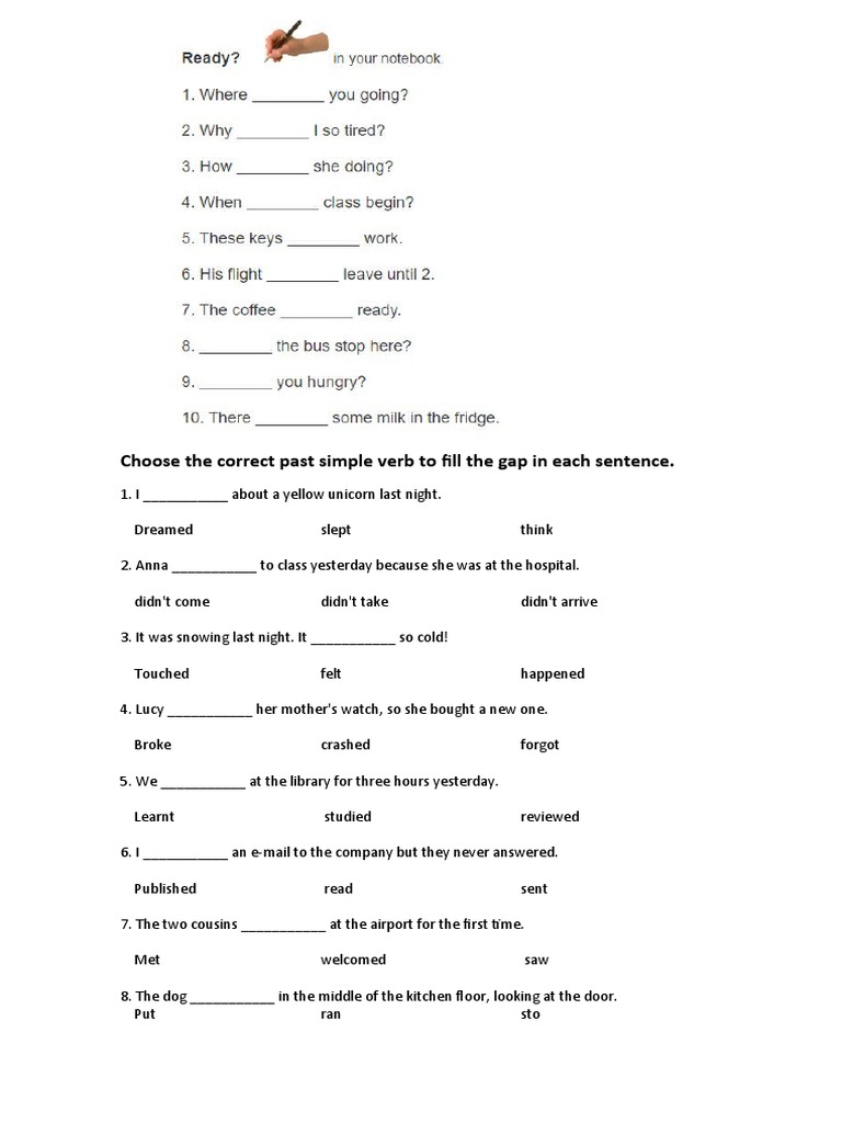Choose The Correct Past Simple Verb To Fill The Gap in Each Sentence | PDF