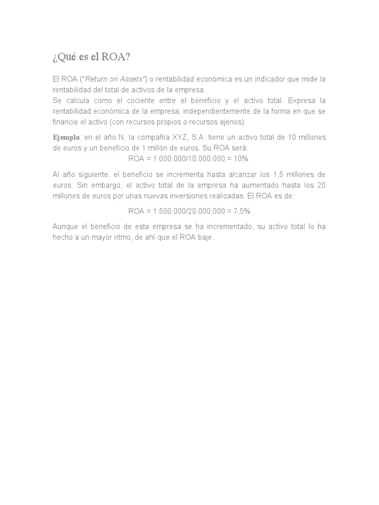 Qué Es El ROA | PDF | Finanzas y dinero | Derecho