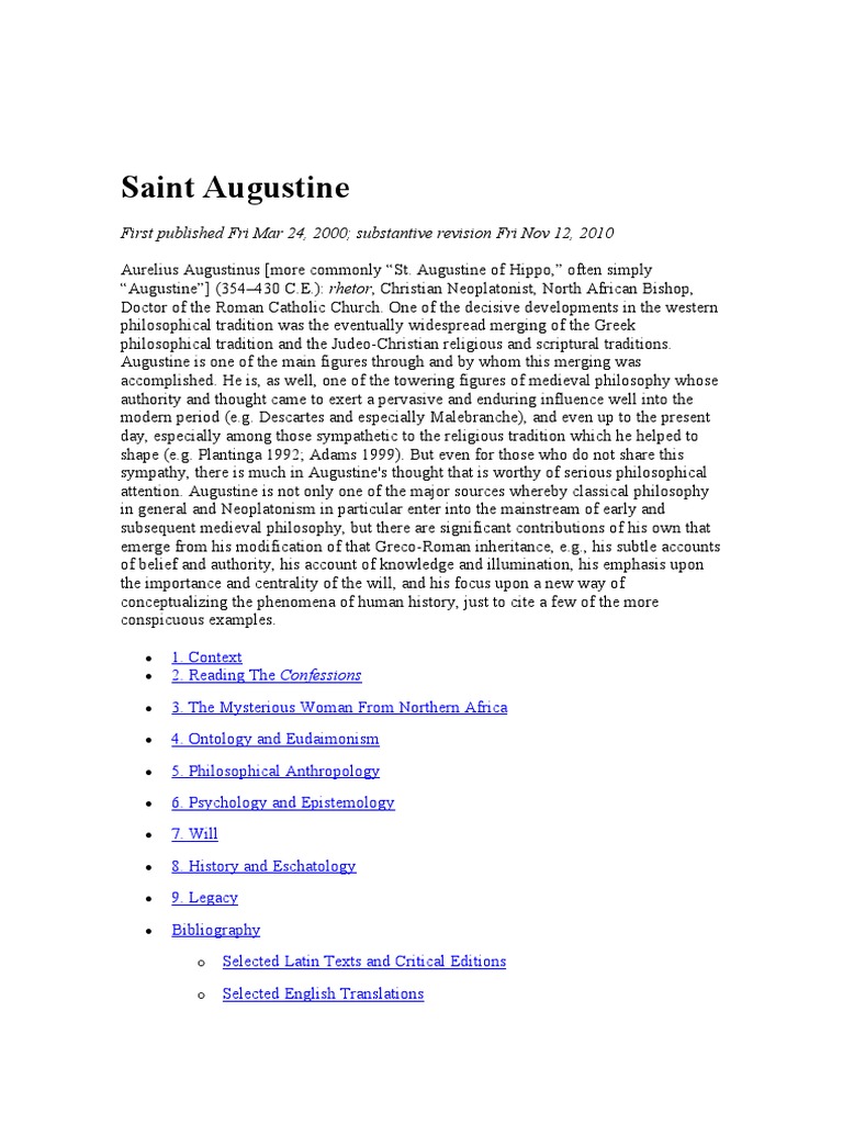 Saint Augustine | PDF | Augustine Of Hippo | Neoplatonism