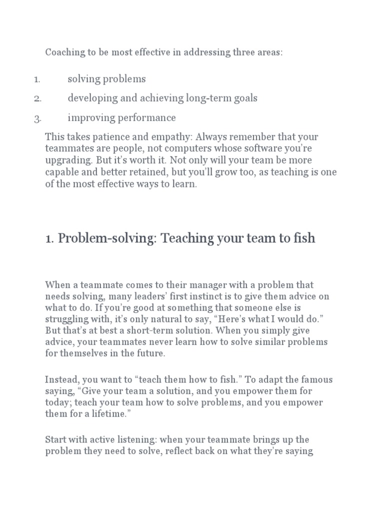 Problem-Solving: Teaching Your Team To Fish | PDF | Goal | Cognition