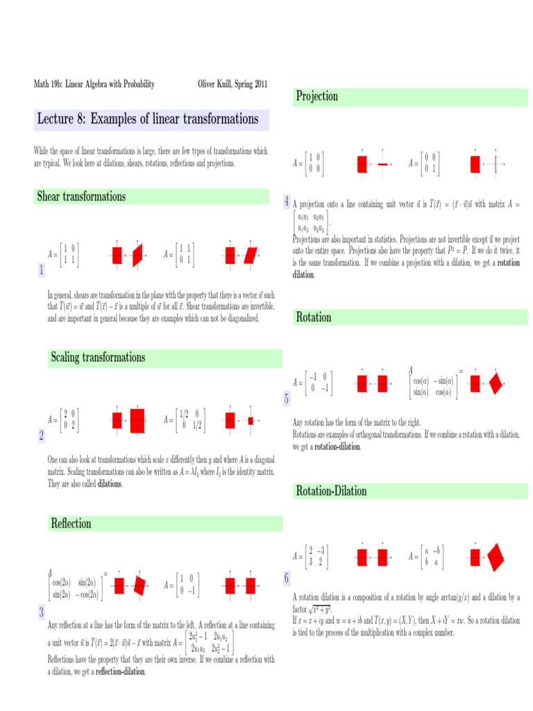 Lecture 8: Examples of Linear Transformations: Projection | PDF ...