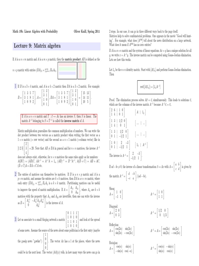 Lecture 09 | PDF | Matrix (Mathematics) | Functions And Mappings