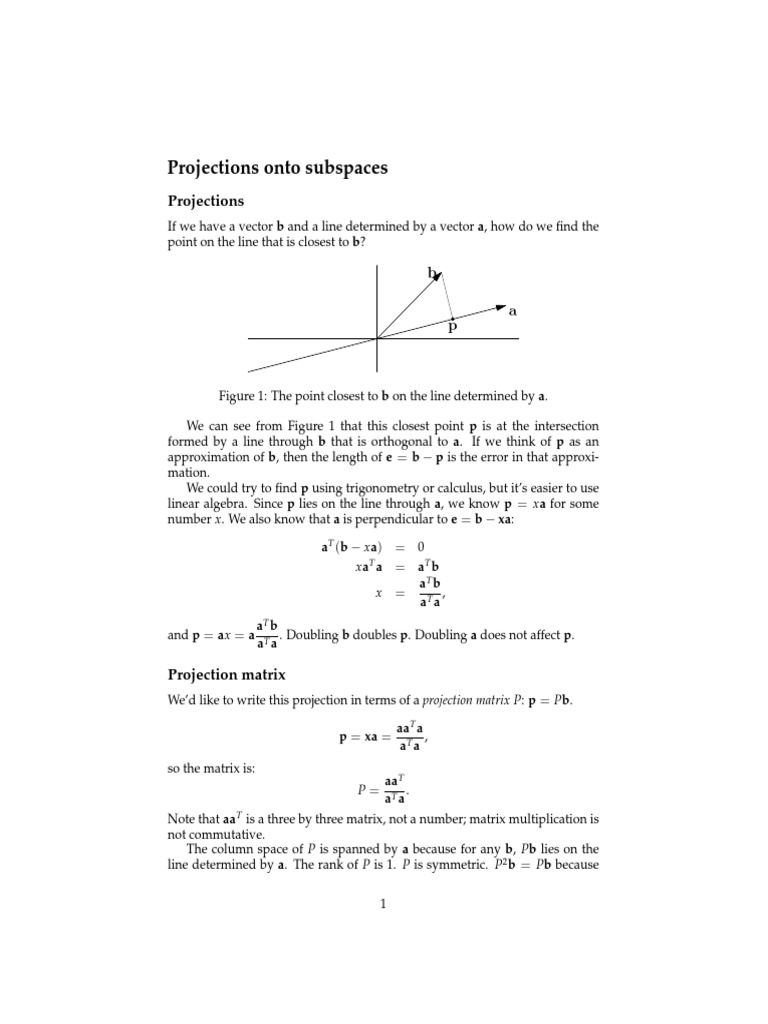 Projections Onto Subspaces | PDF | Mathematical Relations | Matrix (Mathematics)