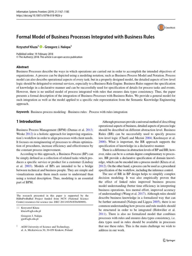 Kluza-Nalepa2019 Article FormalModelOfBusinessProcesses | Download Free PDF | Formal ...