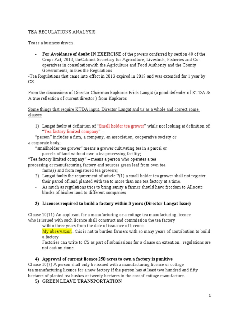 Tea Regulations Analysis - Raw | PDF | Auction | Business