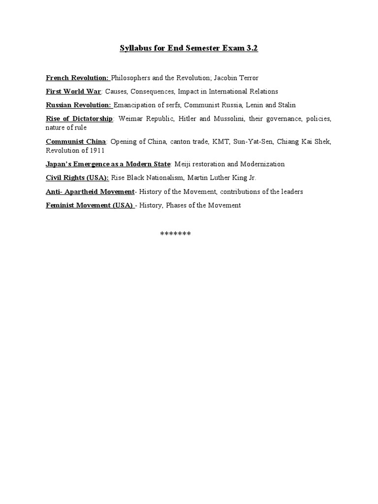 Syllabus For End Semester Exam 3.2 | PDF | Politics