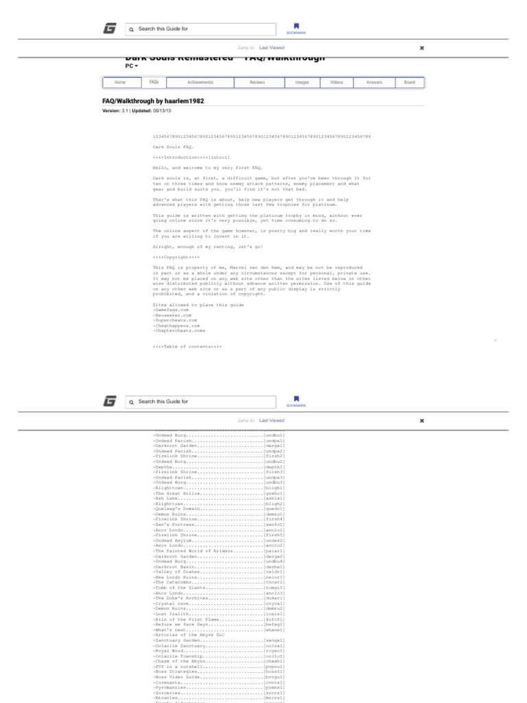 Dark Souls Remastered - FAQ/Walkthrough | PDF | Leisure | Sports