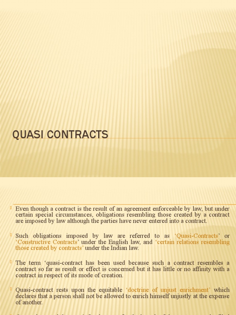 Quasi Contracts | PDF | Damages | Law Of Obligations
