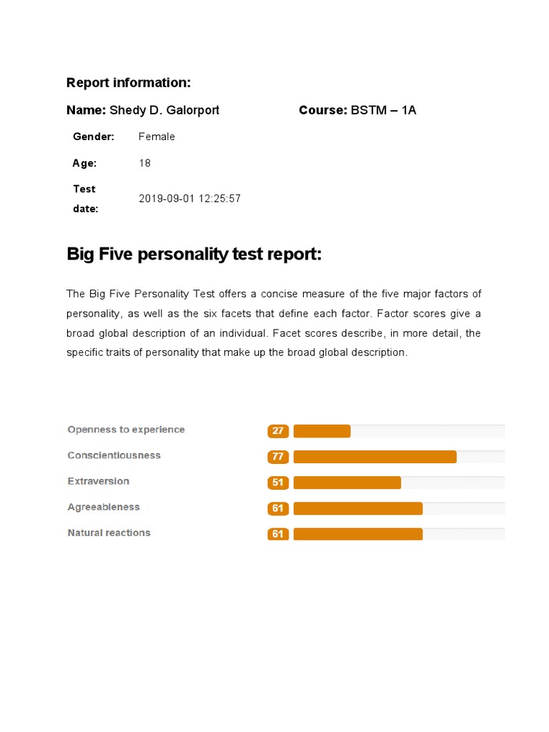 Personality Assessment Test | PDF | Psychological Theories | Neuroscience