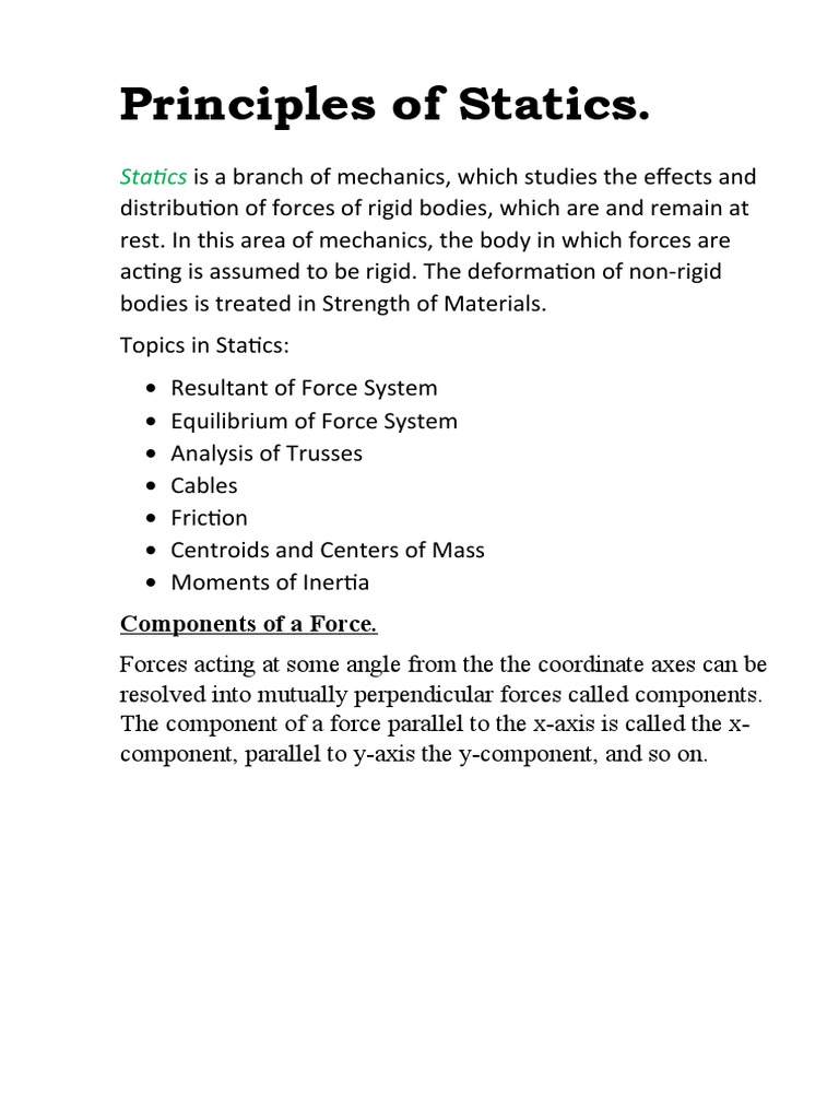Principles of Statics | PDF | Force | Cartesian Coordinate System