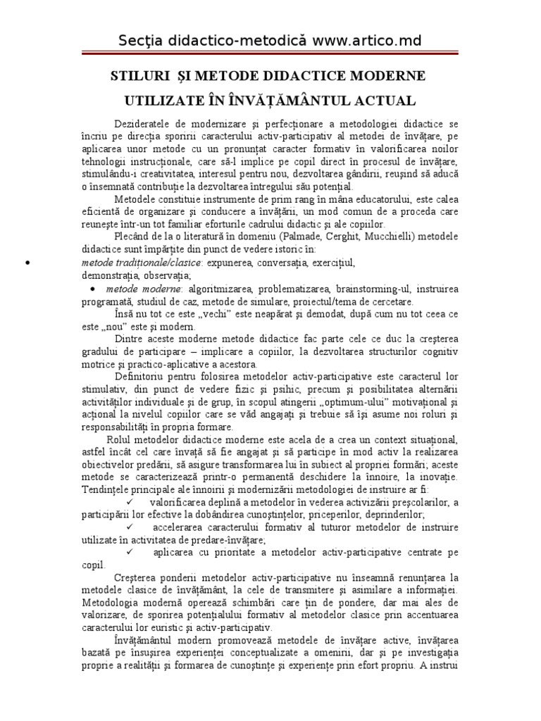 Stiluri Si Metode Didactice Moderne | PDF