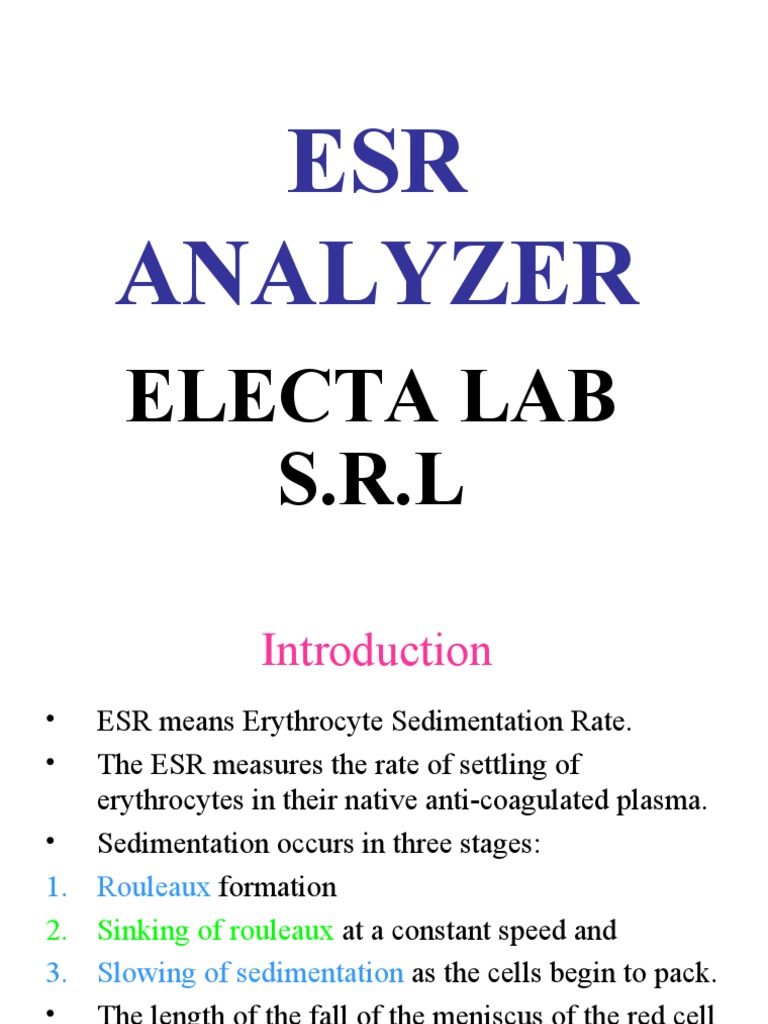ESR Basics and Analyzer | PDF | Tissue (Biology) | Medical Specialties