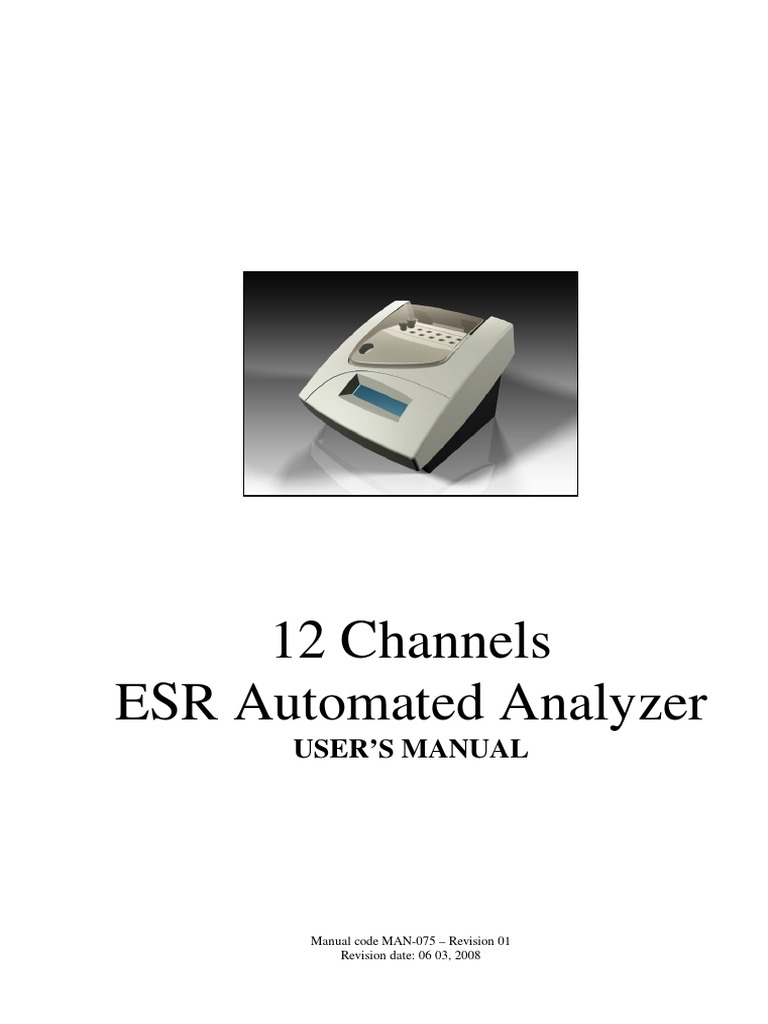 ESR Automated Analyzer User Manual | PDF | Medical Specialties ...