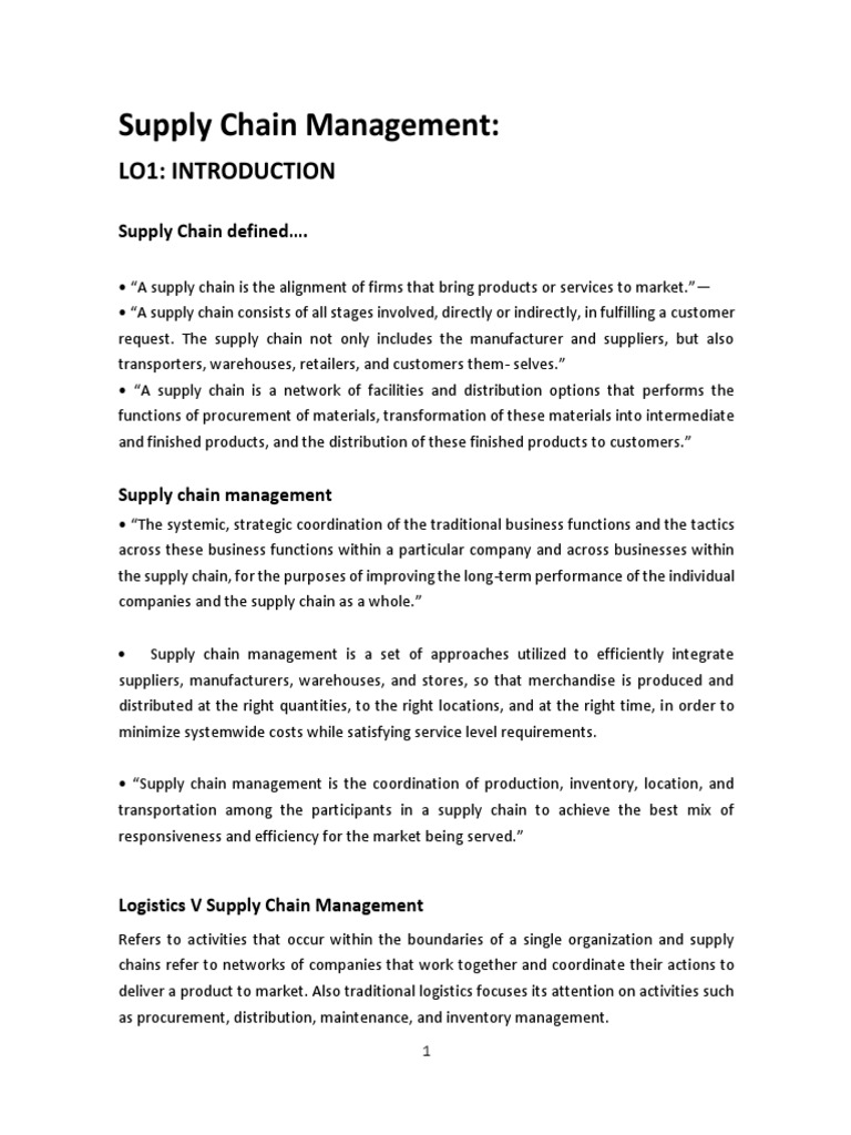 Introduction To Supply Chain Management Notes | PDF | Inventory ...