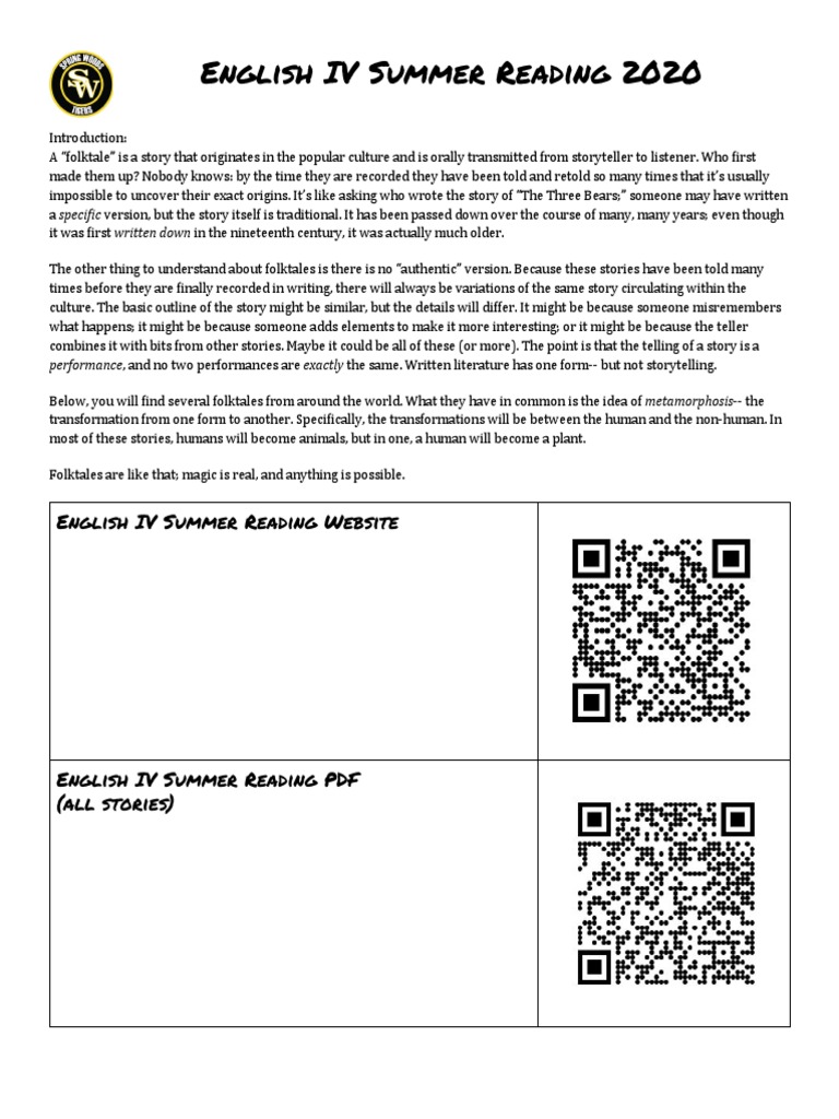 English 4 Summer Reading Home Page | PDF