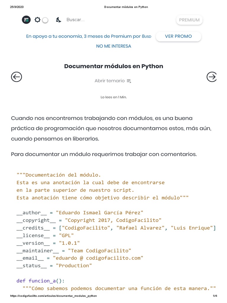 Documentar Módulos en Python | PDF | Python (lenguaje de programación) | Software