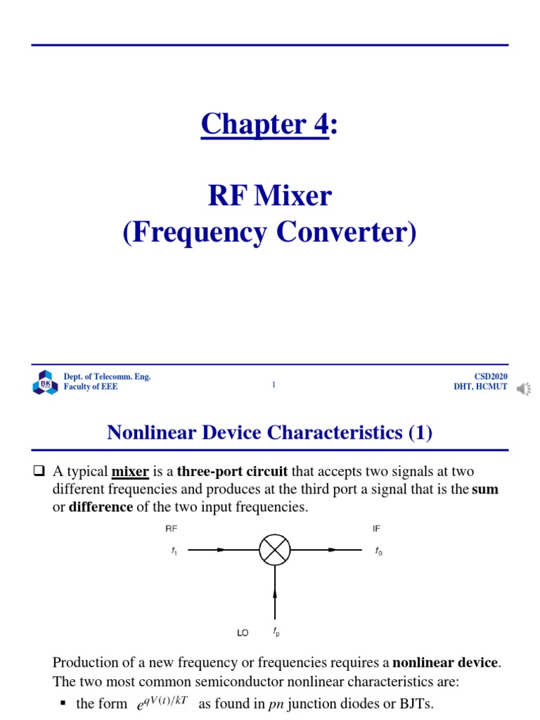 RF Mixer (Frequency Converter) : Dept. of Telecomm. Eng. Faculty of EEE ...