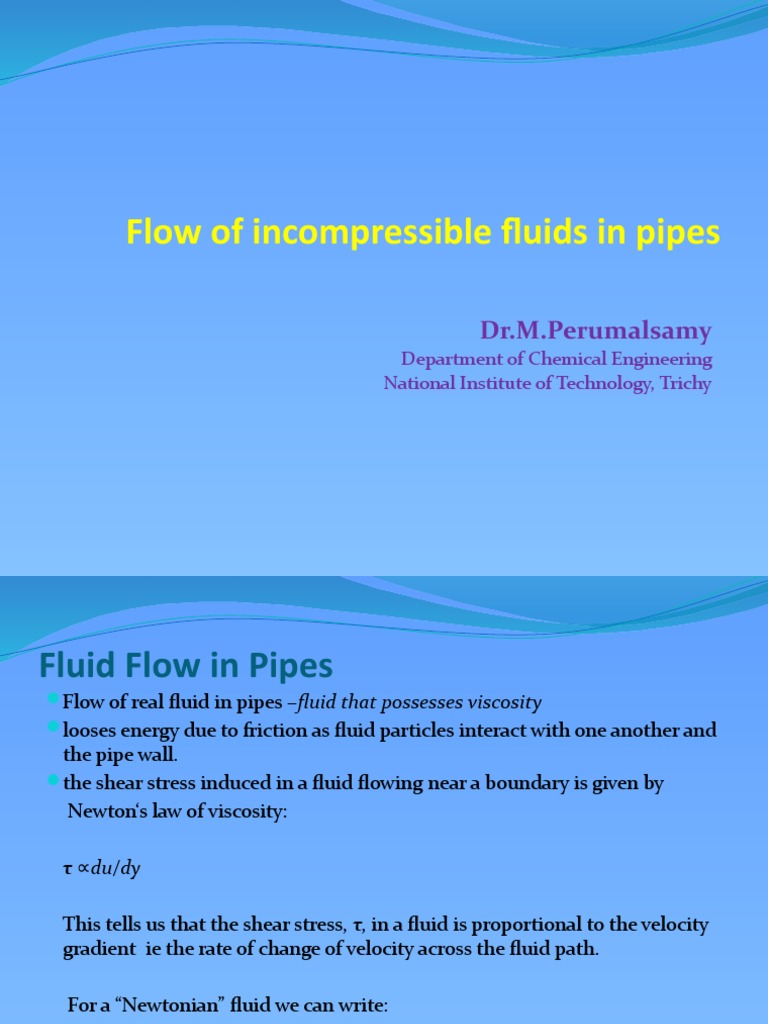 Flow of Incompressible Fluids Through Pipes | PDF | Fluid Dynamics | Turbulence
