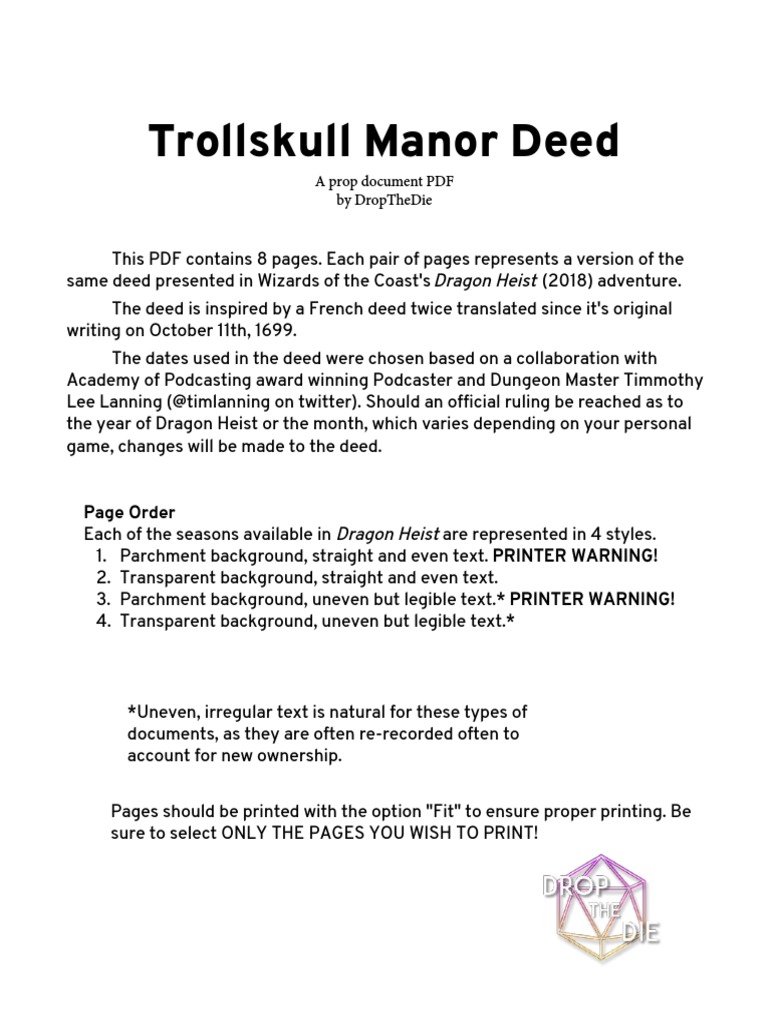 Trollskull Manor Deed PDF Guide | PDF | Home & Garden | Young Adult