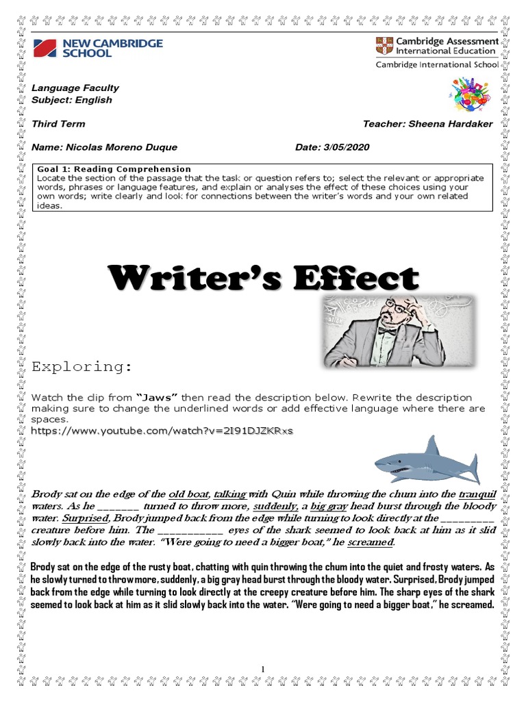 (Worksheet) Writer's Effect (Third Term) | PDF | Nightmare | English ...