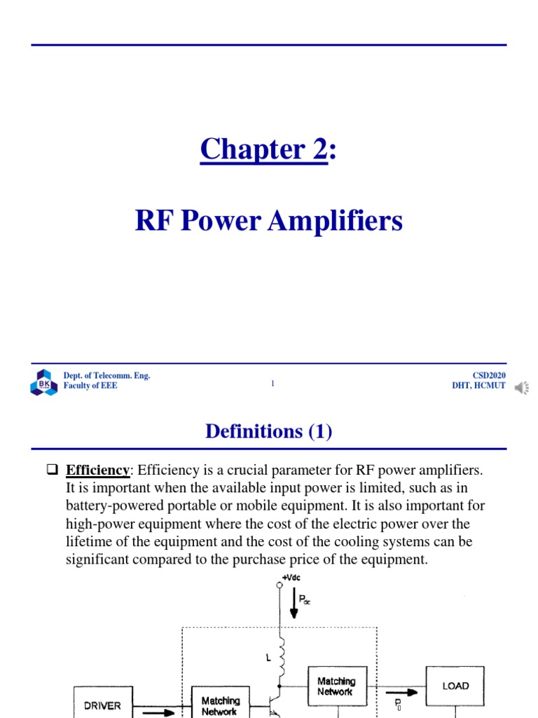 RF Power Amplifiers: Dept. of Telecomm. Eng. Faculty of EEE CSD2020 DHT ...
