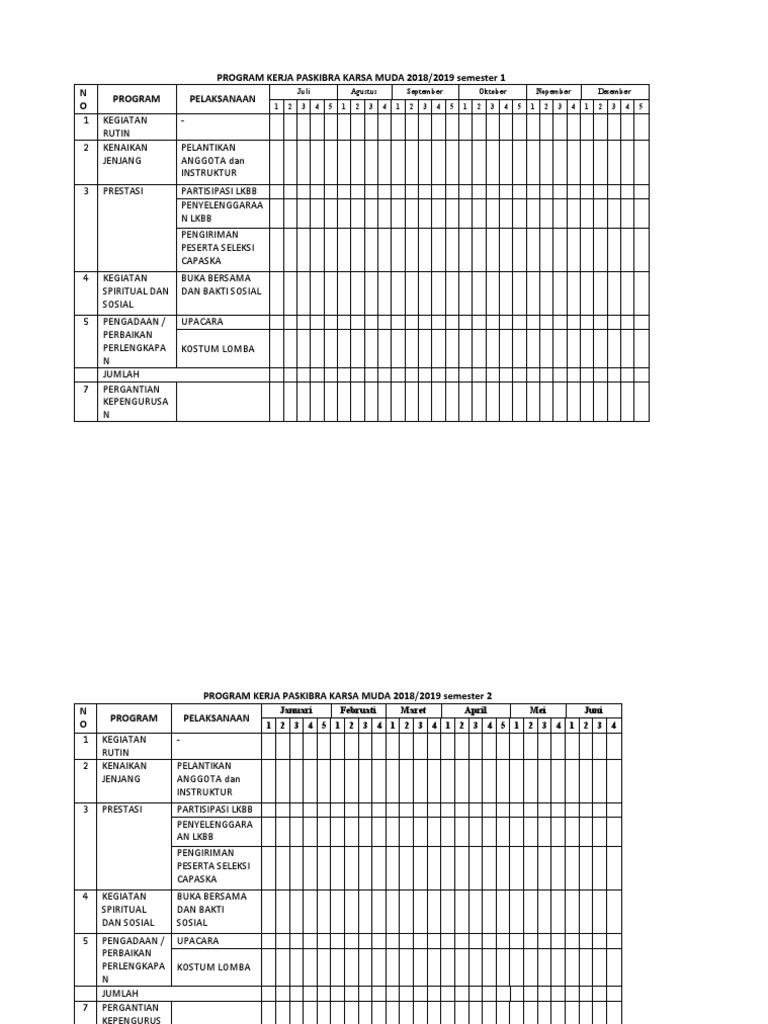 PROGRAM KERJA PASKIBRA KARSA MUDA 2018 Matrix | PDF