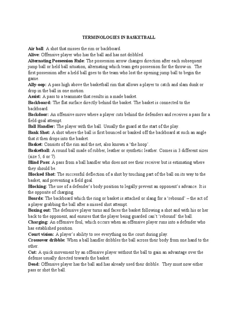 Basketball Terminologies | PDF | Athletic Sports | Competitive Games