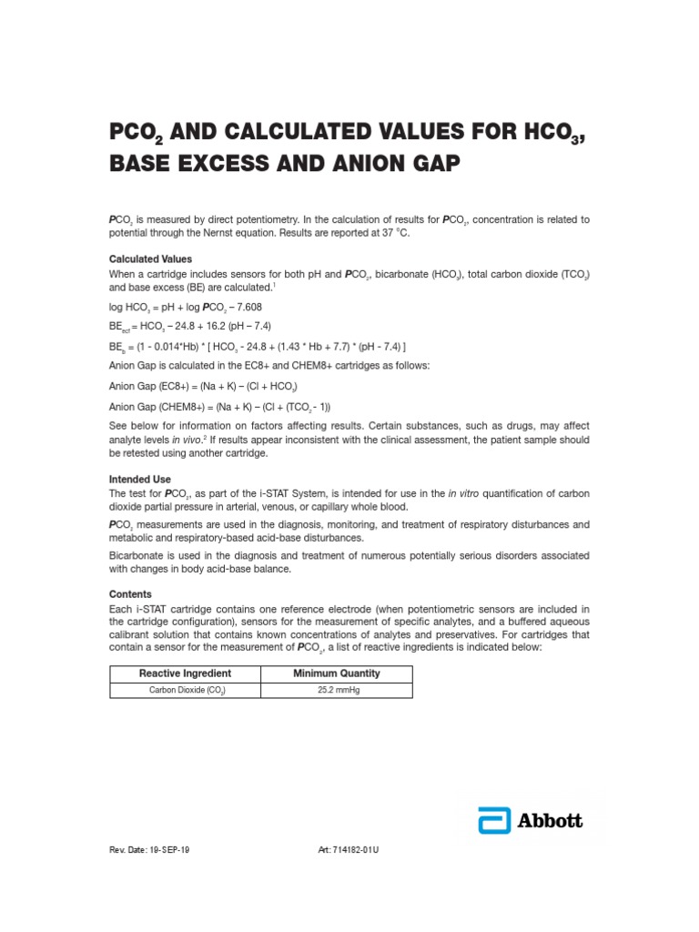 PCO2 Cartridge Test Information Sheet | PDF | Physiology | Clinical ...
