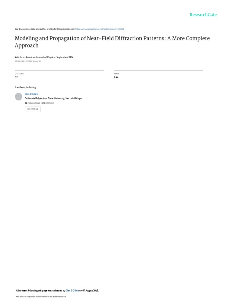 Modeling and Propagation of Near-Field Diffraction Patterns: A More Complete Approach | PDF ...