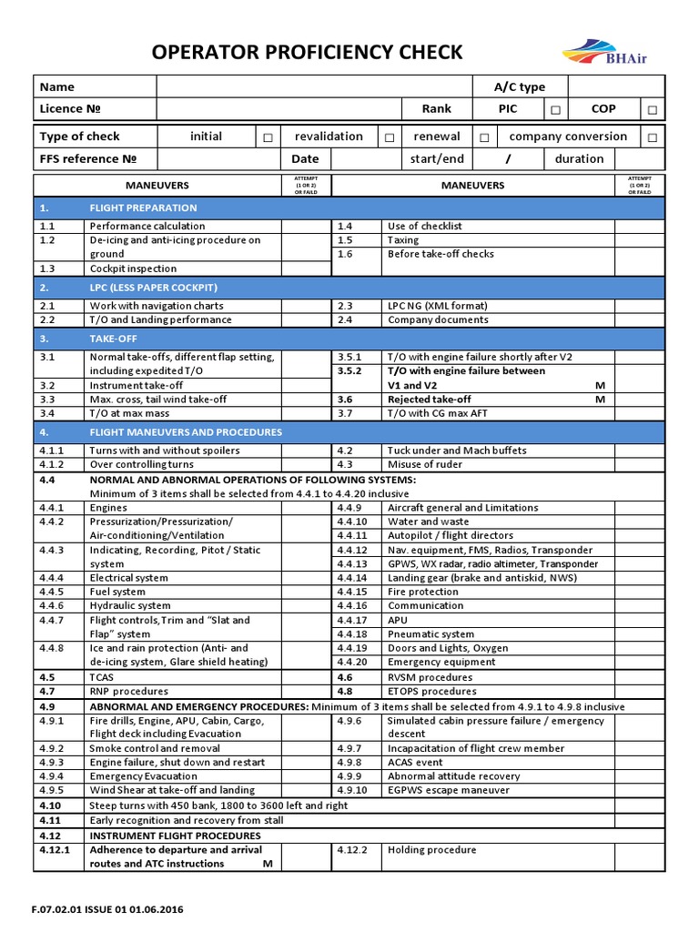 Operator Proficiency Check - 01.06.2016 | PDF | Aviation | Aeronautics