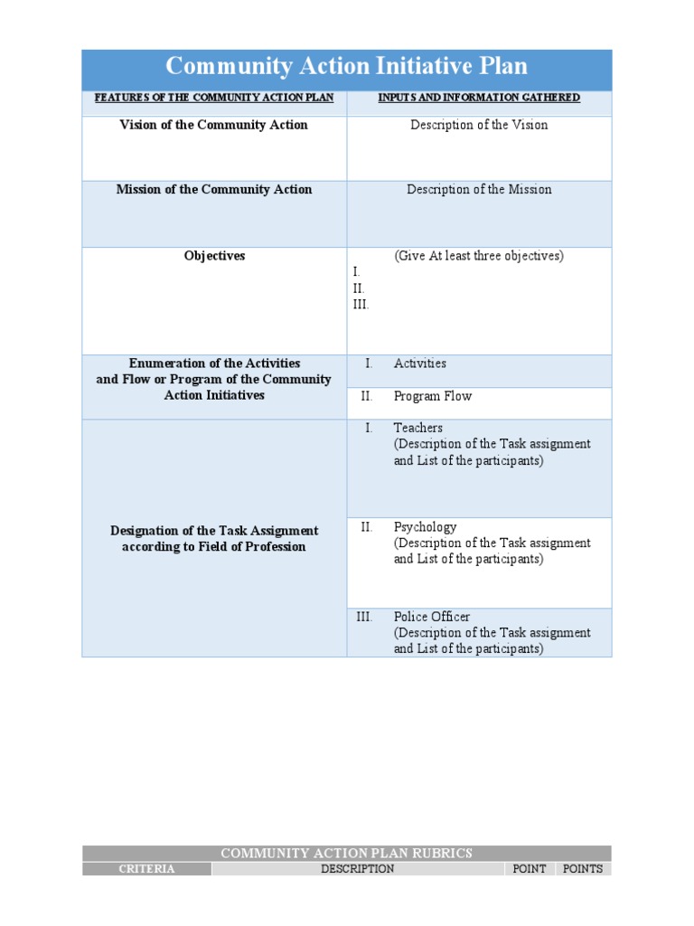 Community Action Plan Template | PDF | Facilitator | Rubric (Academic)