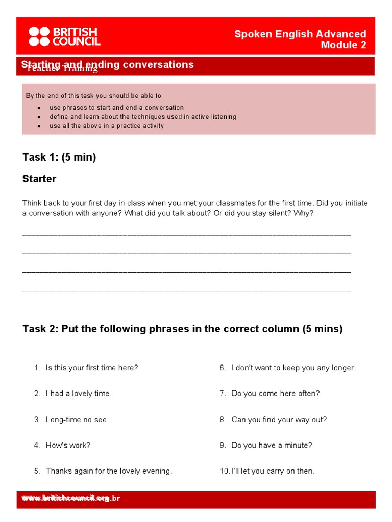 Starting and Ending Conversations Skills | PDF | Applied Psychology ...