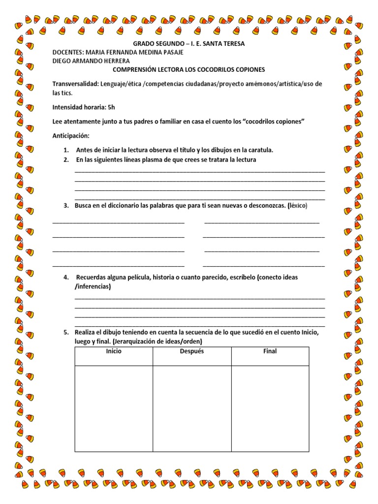 Comprensión Lectora Los Cocodrilos Copiones | PDF | Comprensión lectora ...