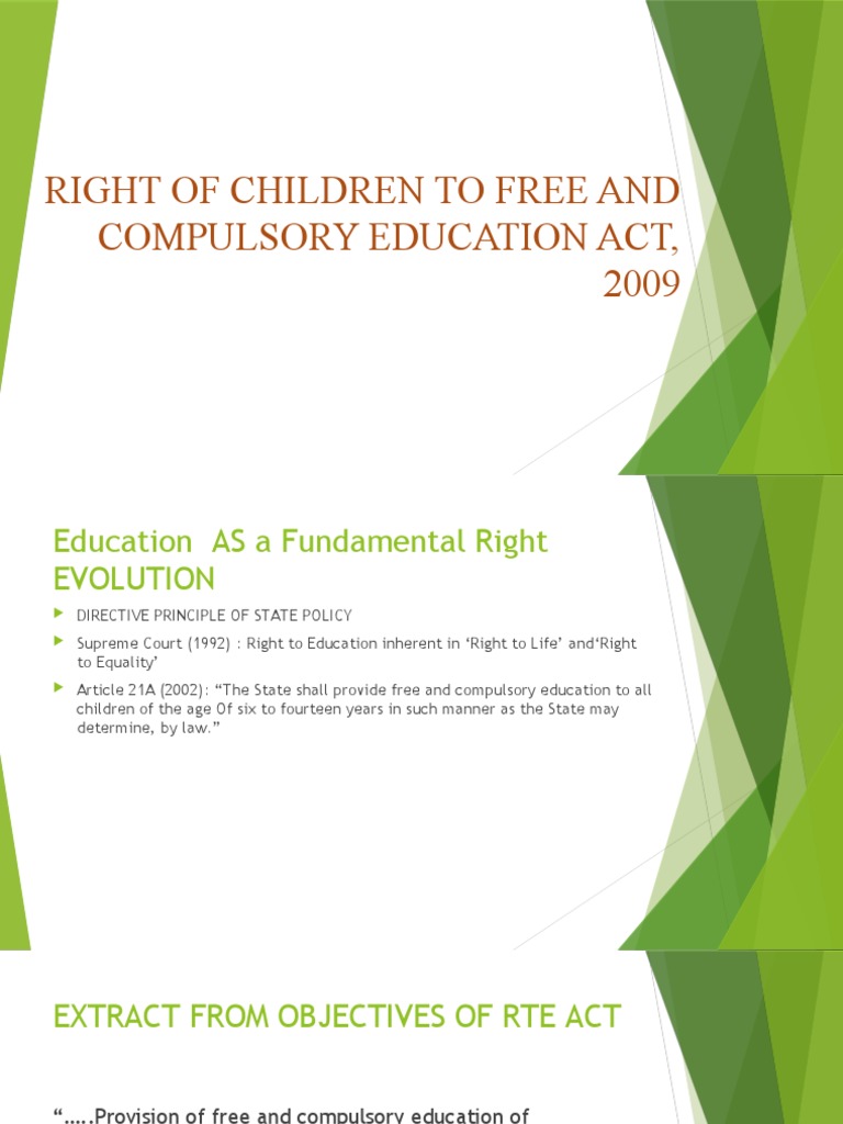 Right of Children To Free and Compulsory Education Act, 2009 | PDF ...