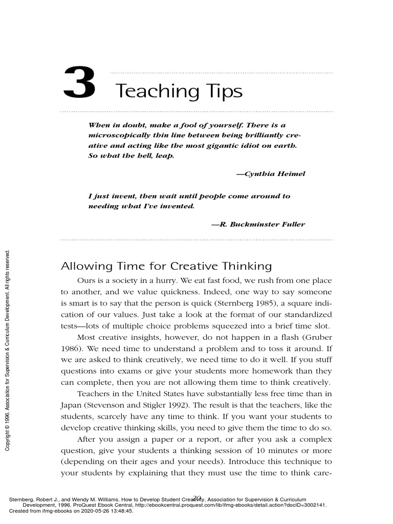 Teaching Tips: Allowing Time For Creative Thinking | PDF | Creativity ...