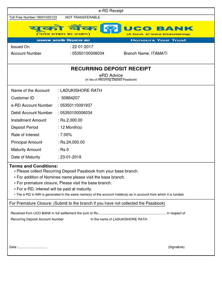 Recurring Deposit Receipt: eRD Advice | PDF | Finance & Money Management