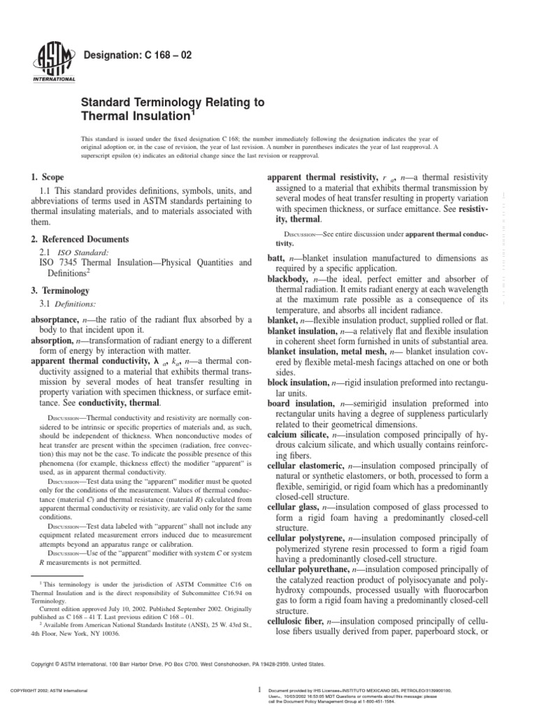 Astm C 168 2002 PDF | PDF | Heat Transfer | Thermal Conduction