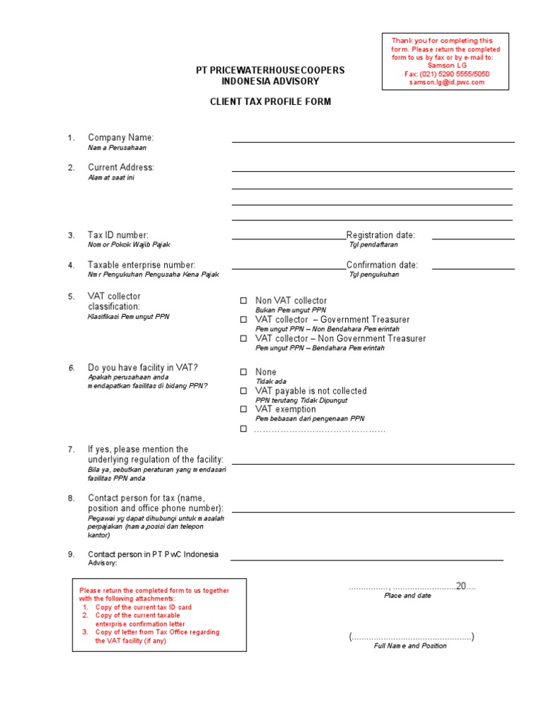Indonesia Client Tax Profile Form | PDF | Government Finances | Taxation