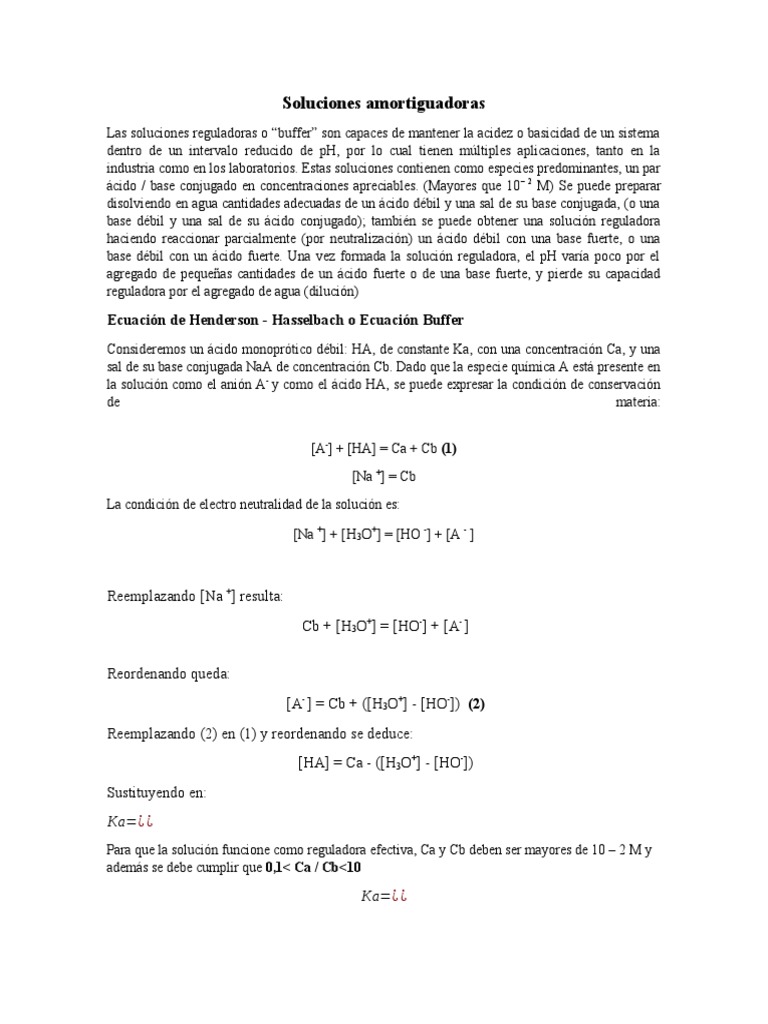 Soluciones Amortiguadoras | PDF | Solución tampón | Constante de disociación ácida