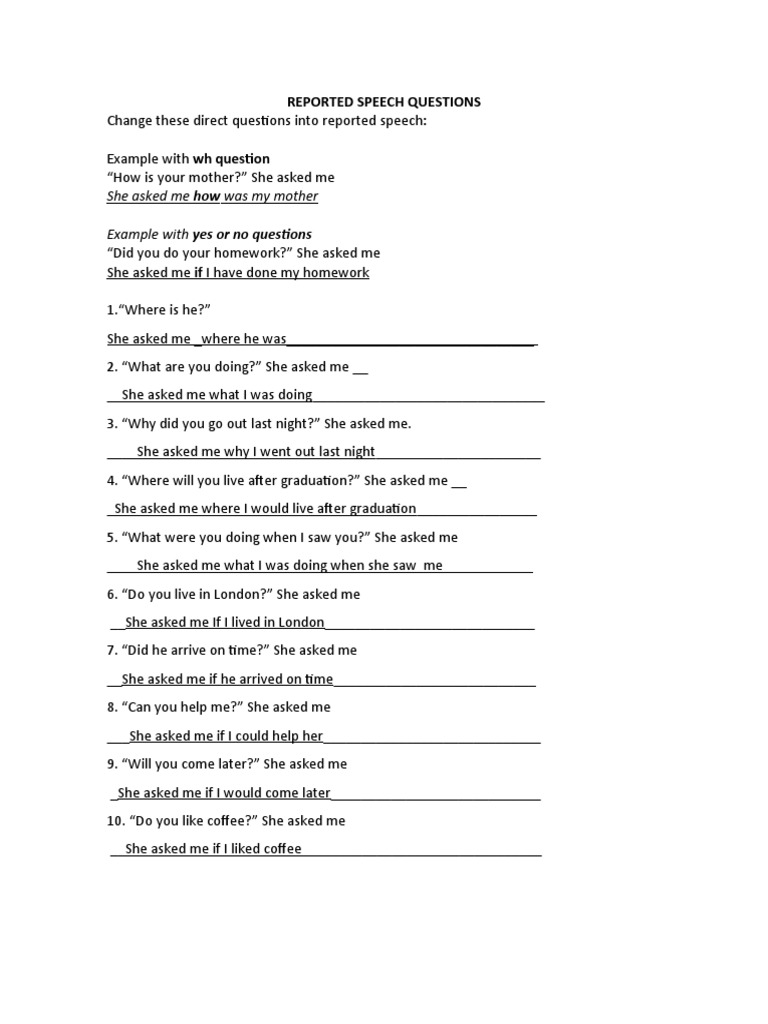 Reported Speech Questions | PDF