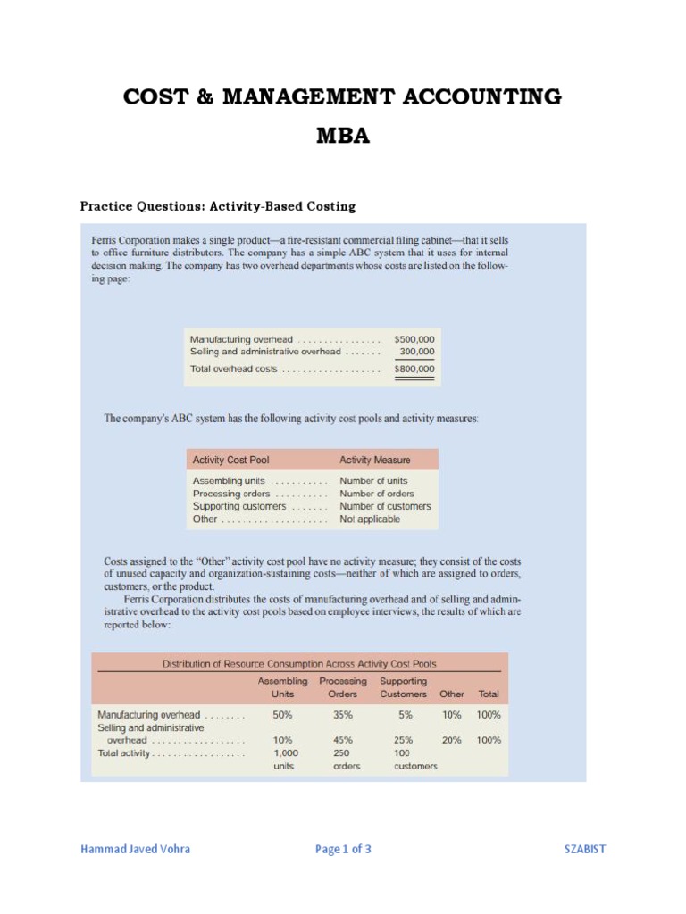 Activity-Based Costing Practice Questions | PDF