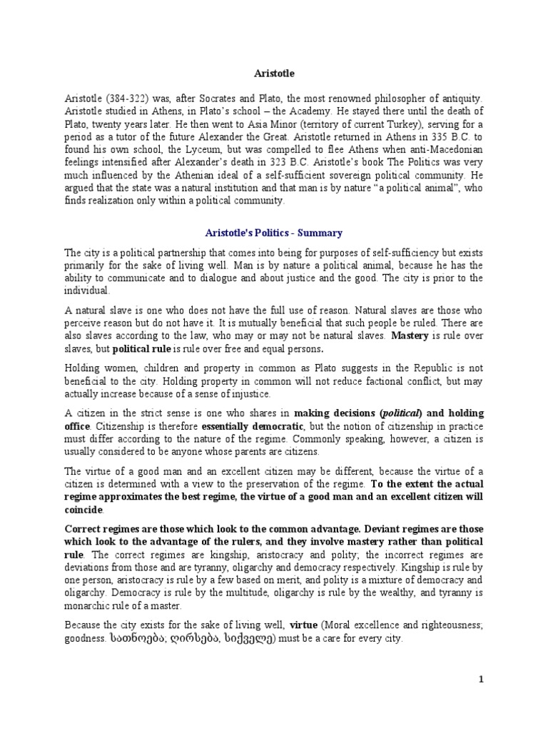 Aristotle's Politics - Summary | PDF | Aristotle | Plato