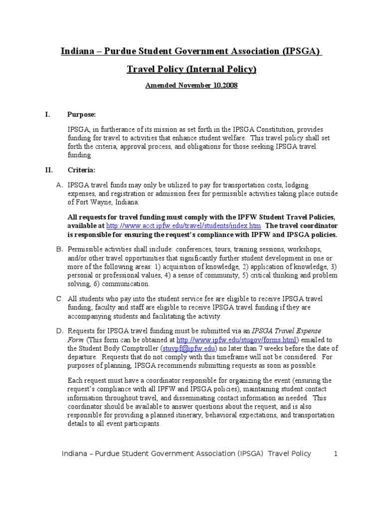 IPSGA Travel Policy | PDF | Veto | Bill (Law)