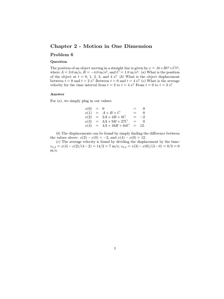 Chapter 2 - Motion in One Dimension: Problem 6 | PDF