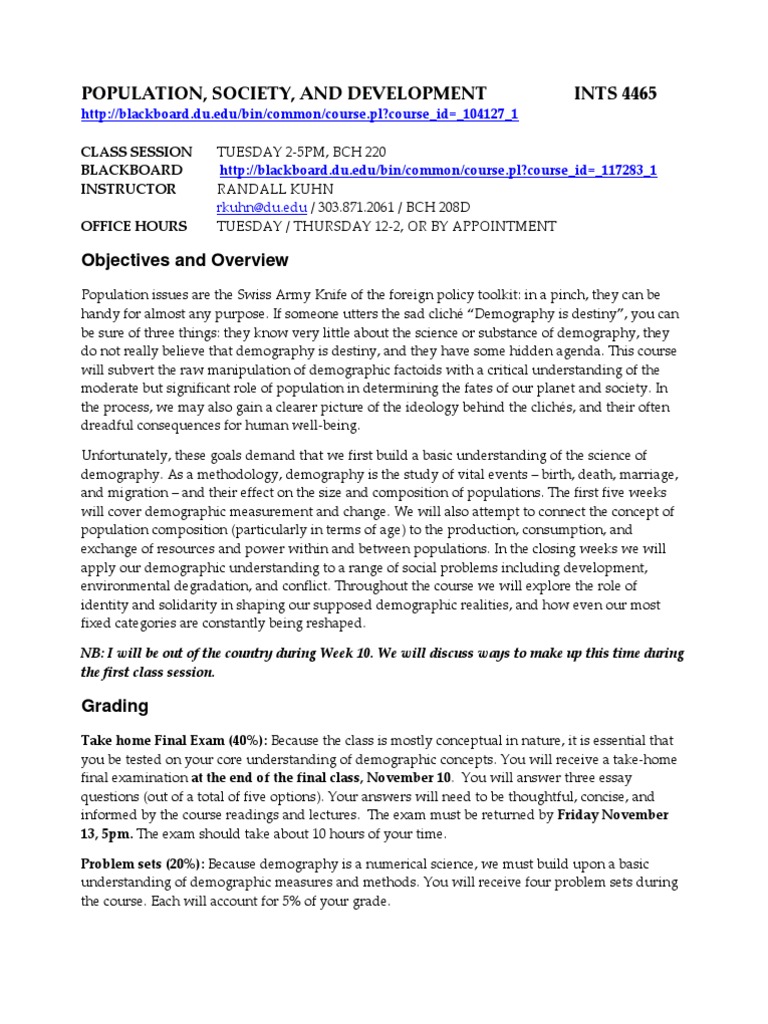 Population, Development, and Society - Syllabus | PDF | Demography ...
