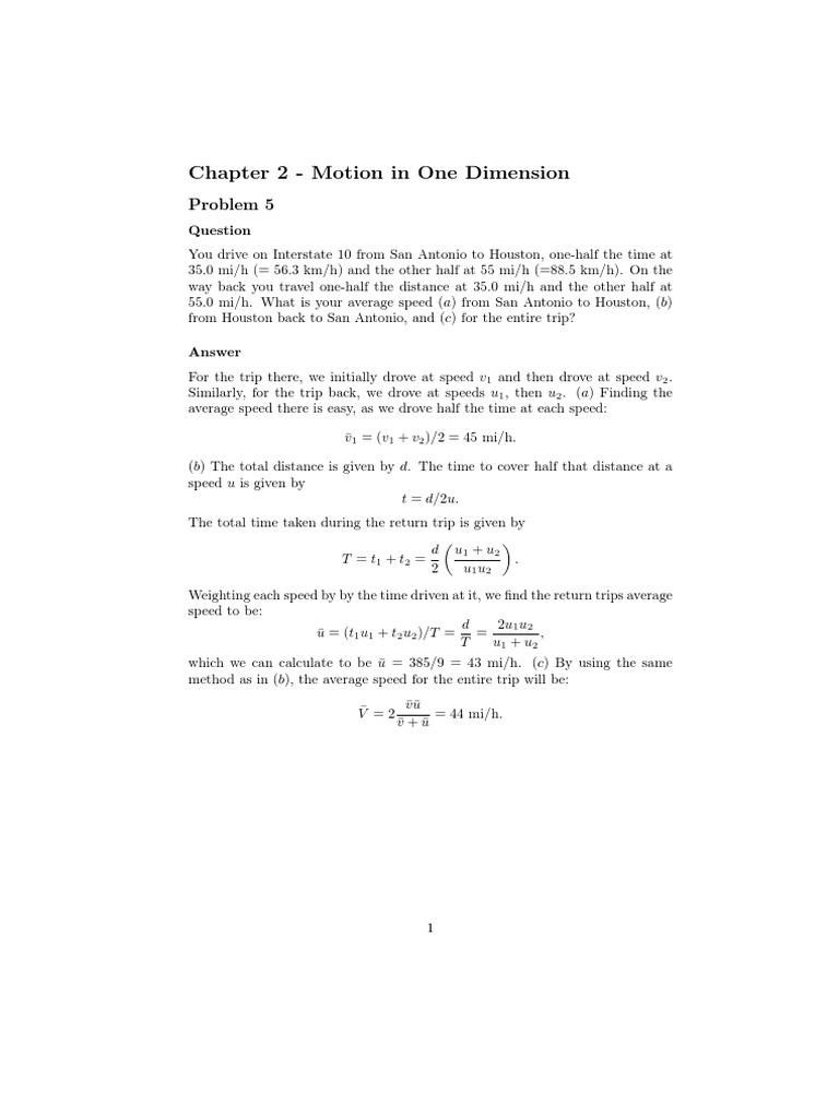 Chapter 2 - Motion in One Dimension: Problem 5 | PDF